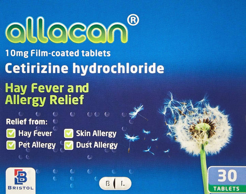 12 Months Supply Allacan Cetirizine Hayfever and Allergy Tablets 30 X ...
