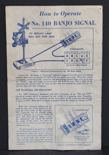 Lionel 140 Banjo Signal Original Instruction Sheet 140-59 8-54 | eBay