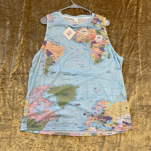 Pixie Lady Sleeveless Tank Top Shirt Size 1X Map of the World Bin 11 | eBay