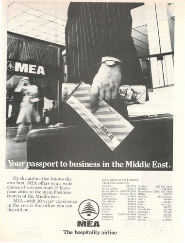 MEA Middle East Airlines Lebanon 1 Page 1975 Original | eBay