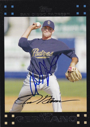 JUSTIN GERMANO SAN DIEGO PADRES SIGNED CARD INDIANS RED SOX CUBS REDS ...