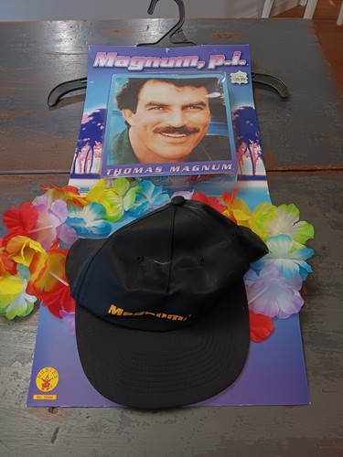 Vintage Tom Selleck MAGNUM PI Costume Hat Wig Mustache Lei Hawaiian ...