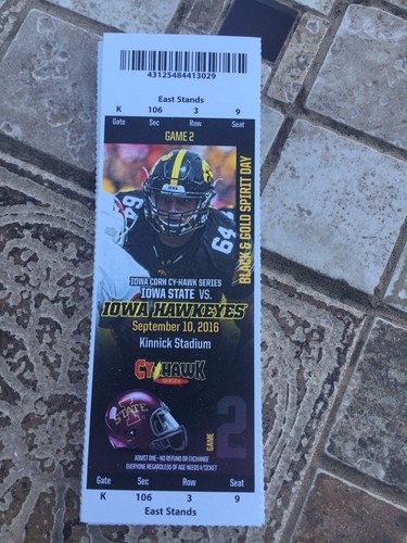 2016 IOWA HAWKEYES VS IOWA STATE CYCLONES COLLEGE FOOTBALL TICKET STUB ...