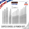 16pc Heavy Duty PUNCH AND CHISEL SET Chrome Vanadium Steel Pin Cold ...