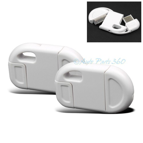 2X 30-PIN USB SYNC CHARGER FLIP KEYCHAIN CABLE WHITE IPHONE 4S 4 IPOD ...