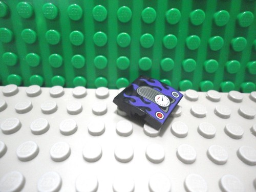Lego 1 Black 2x2 Curved Sloped Printed Speedometer and Purple Flames ...
