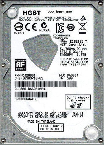 Hitachi HTS541515A9E630 P/N: 0J28001 MLC: DA6004 1.5TB HGST | eBay