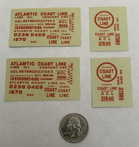 WALTHERS HO DECAL-ATLANTIC COAST LINE/ACL ASST RED ROADNAMES/HERALDS ...