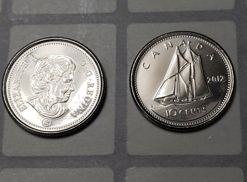 ONE(1) X BU UNC 2012 CANADA 10 CENTS DIME QUEEN ELIZABETH II BOAT COIN ...