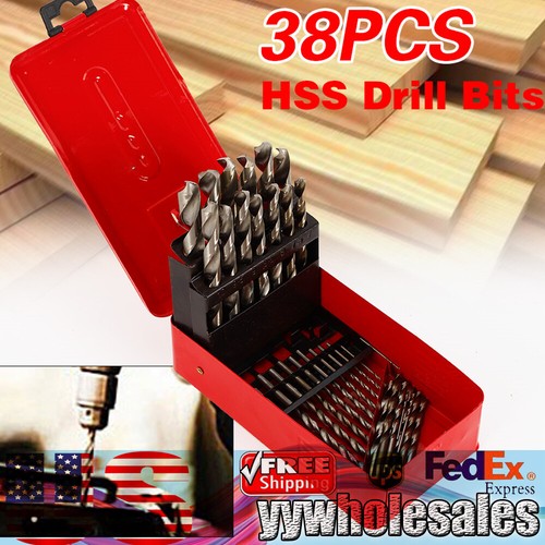 38Pcs Metric Drill Bit Set HSS Iron Twist Steel Twist Drill Bit Kit ...