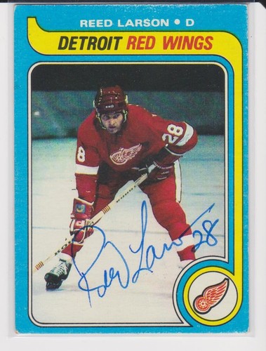 REED LARSON DETROIT RED WINGS 1979-1980 TOPPS #213 AUTOGRAPHED HOCKEY ...