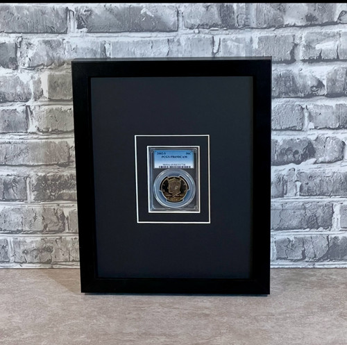 BLACK SHADOW BOX/FRAME FOR PCGS COINS- WITH TWO ACID-FREE MATS & UV ...