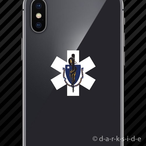 (2x) Massachusetts State Shaped EMT Flag Cell Phone Sticker EMS ...