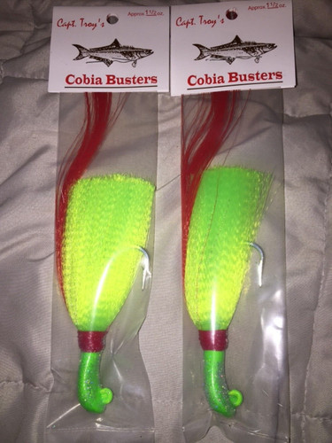 Capt. Troy’s Cobia Busters 1 1/2 Oz Chartreuse Red Bucktail Jig Troy ...