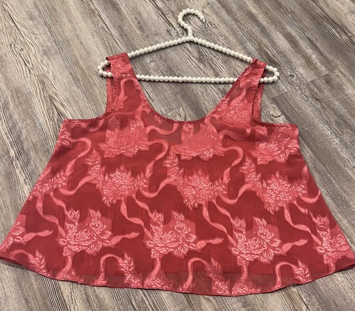 VTG Victoria's Secret Gold Label Red Floral Sheer Chiffon Deep Back ...