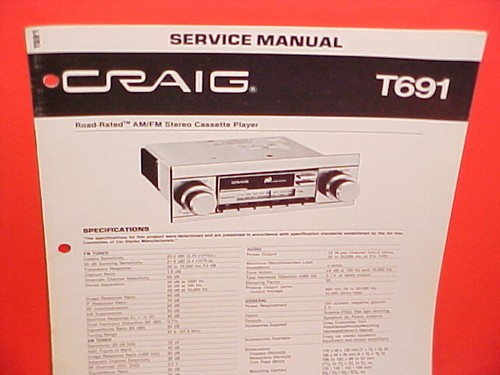 CRAIG STEREO CASSETTE TAPE PLAYER/AM-FM/MPX RADIO FACTORY SERVICE ...