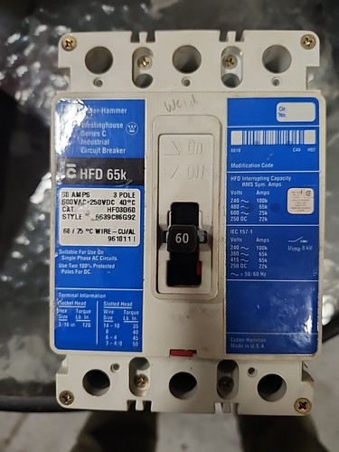 60 Amp 65K 3 Phase Cutler Hammer Breaker | eBay