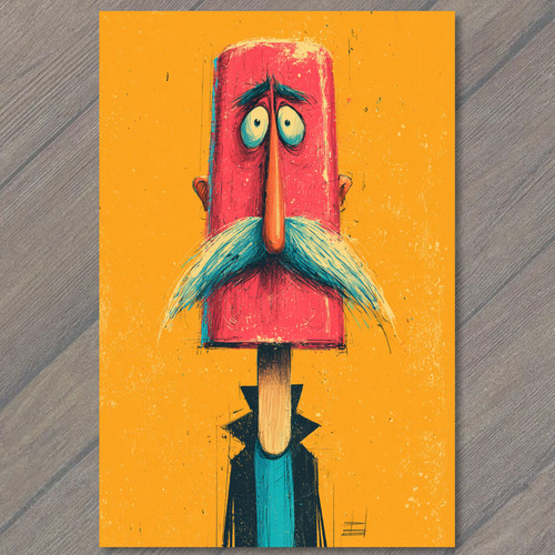 Art Print Popsicle Character With Big Mustache Goofy Summer Ice Cream ...