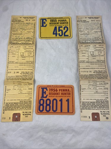 2 PA Pennsylvania Resident Hunter Hunting License Back Tag 1955 1956 | eBay