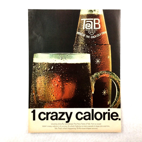 TAB Vintage 1966 PRINT AD Diet Soda Coca Cola 1 Crazy Calorie Glass Mug ...