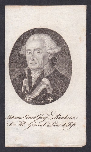 Johann Ernst von Kunheim Generalleutnant Preußen Portrait Kupferstich ...
