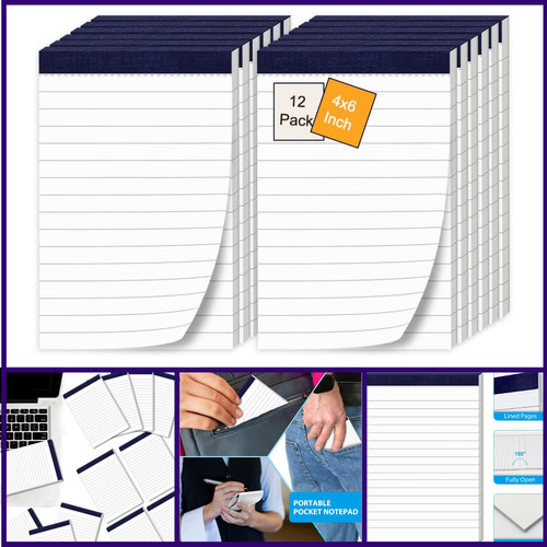 12Pack Note Pads 4x6 Inch Small Lined Writing Memo Pads Refills Easy ...