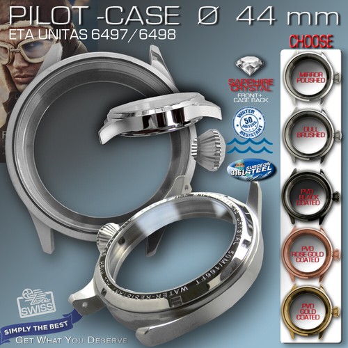 WATCH CASE PILOT, 44 MM, ST-STEEL, ETA UNITAS 6497/98, SAPPHIRE CRYSTAL ...