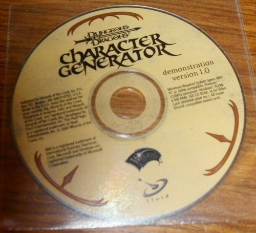 Dungeons & Dragons Character Generator Version 1.0 Disc VGC Rare | eBay