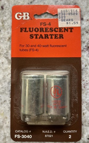 Package Of 2 New GB FS-4 Fluorescent Lamp Starters 30-40 Watt | eBay