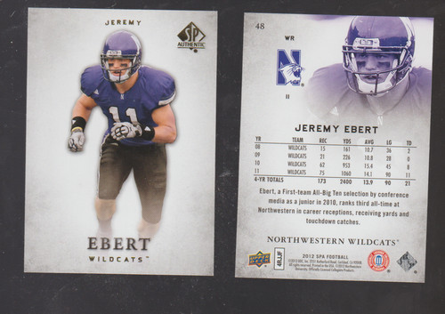 2012 Upper Deck SP Authentic #48 Jeremy Ebert RC, Northwestern Wildcats ...