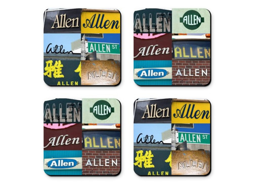 Personalized Coasters featuring the name ALLEN in photos of signs - Set ...