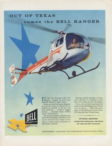 Out of Texas comes the Bell Ranger Helicopter ad 1957 F | eBay