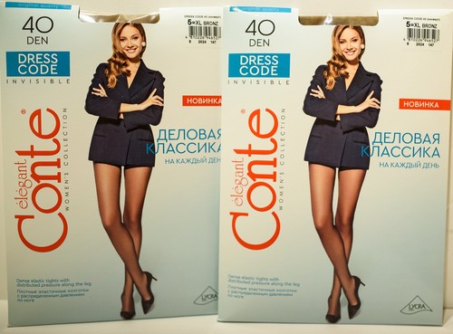 Conte Dress Code 40 Denier Sheer 2 Waist Pantyhose 2 pair size 5 Bronze ...