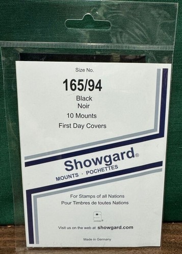 Showgard size 165/94 black hingeless stamp mount NEW unopened pack 1st ...