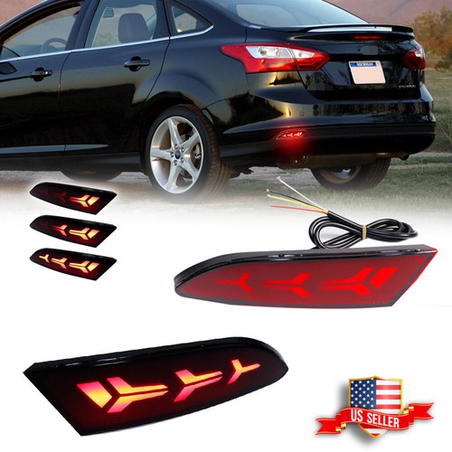 For 12-14 Ford Focus Red LED Rear Reflector Tail Sequential Signal ...