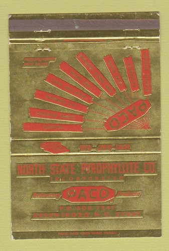 Matchbook Cover - North State Pyrophyllite Greensboro NC 40 Strike | eBay