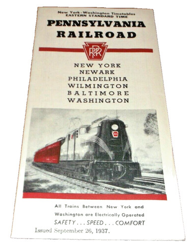 SEPTEMBER 1937 PRR PENNSYLVANIA RAILROAD FORM 79 NEW YORK TO WASHINGTON ...