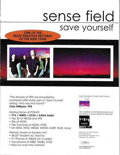 SENSE FIELD Rare 2002 Save PROMO TRADE AD Poster for tonight 8.5x11 ...