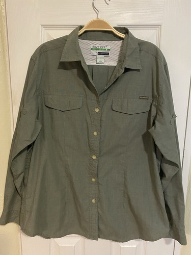 EXOFFICIO BUZZ OFF Shirt Green Outdoor Vented Roll Tab Long Sleeves ...