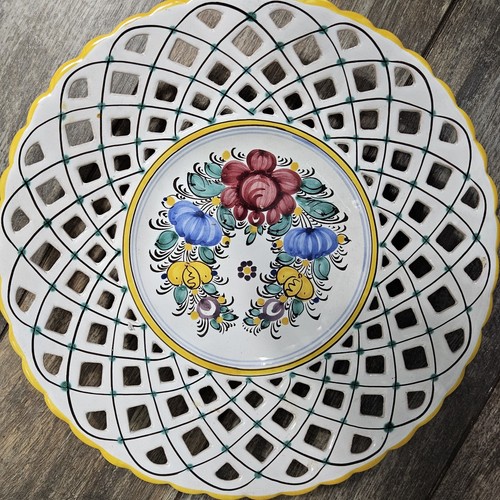 Modra Art Pottery Czech Articulated Woven Scalloped Border 7.5” Floral ...