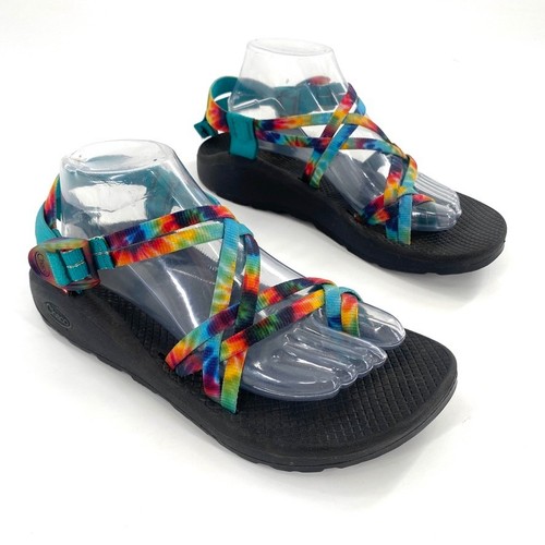 Chaco Rainbow Tie Dye Teal Strappy Sandals Women's Size 10 Assembled in ...