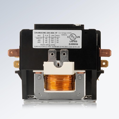 1-Pole AC Contactor 40Amp 24V Coil, Definite Purpose Relay for HVAC ...