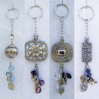 DESIGNER INSPIRED 2 TONE SILVER & GOLD MULTI CRYSTAL METAL HEARTS KEY ...