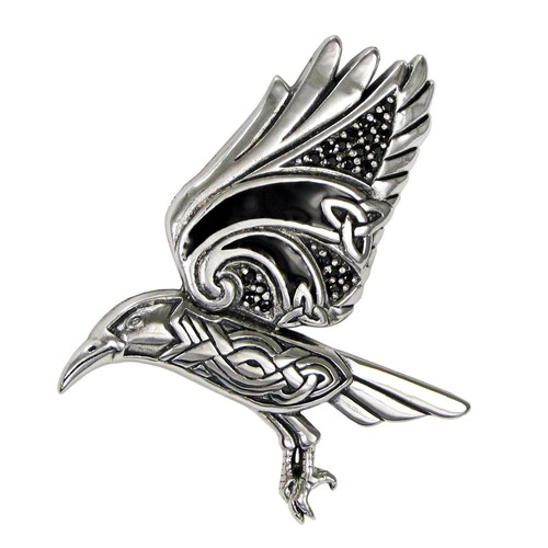 Sterling Silver Flying Celtic Knot Triquetra Raven Pendant Crow ...