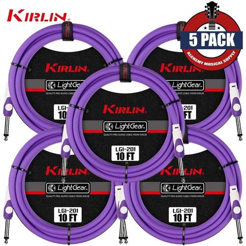 5-PACK Kirlin 10 FT Guitar Instrument Patch Cable PURPLE Free Cable Tie ...