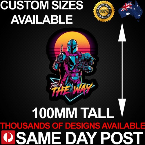 MANDO RAINBOW RETRO 100mm Tall Vinyl Car Sticker Decal Mandalorian Star ...