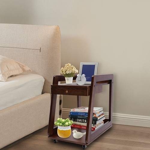 Walnut Retro Wood End Table, 2-tier Side Table, Storage Couch Table ...