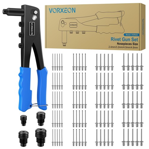 Heavy Duty Hand Riveter Tool Kit Professional Pop Rivet Gun with 100Pcs ...