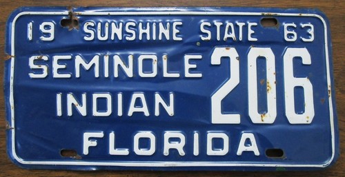 Florida SEMINOLE INDIAN License Plate 1963 - #206 | eBay
