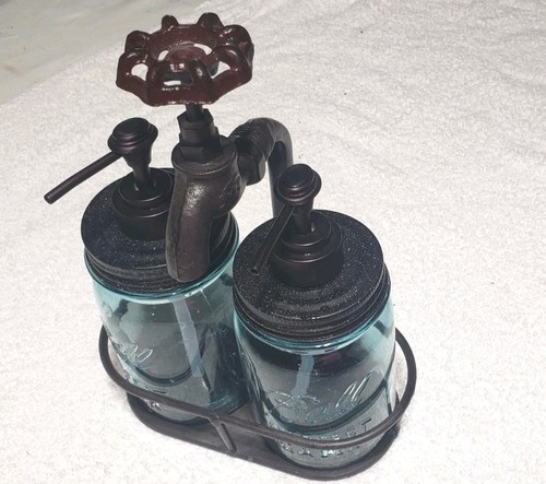 STEAMPUNK WATER SPICKET KETCHUP AND MUSTARD BALL JARS CONDIMENT HOLDER ...